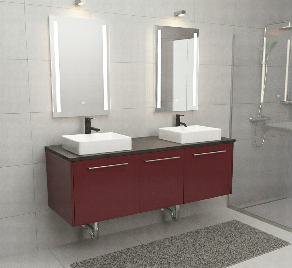 Custom Floating Bathroom Vanity - 57 in. to 96 in. - Double Sinks ...